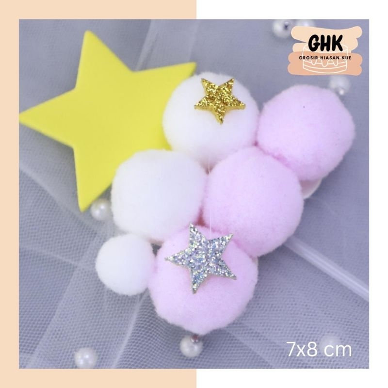 Jual Cake Topper Hiasan Kue Cloud Pom Blue Pink White TERLENGKAP ...