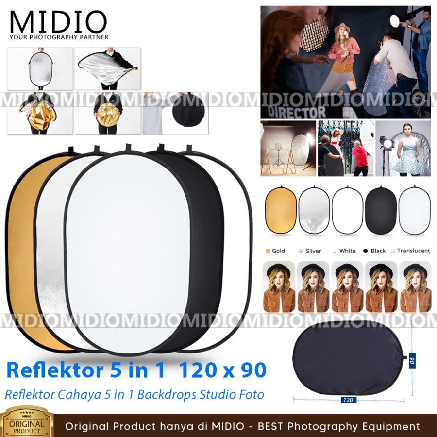 Jual Reflector Studio Foto 5in1 Oval Midio Ukuran 120x90 Untuk ...
