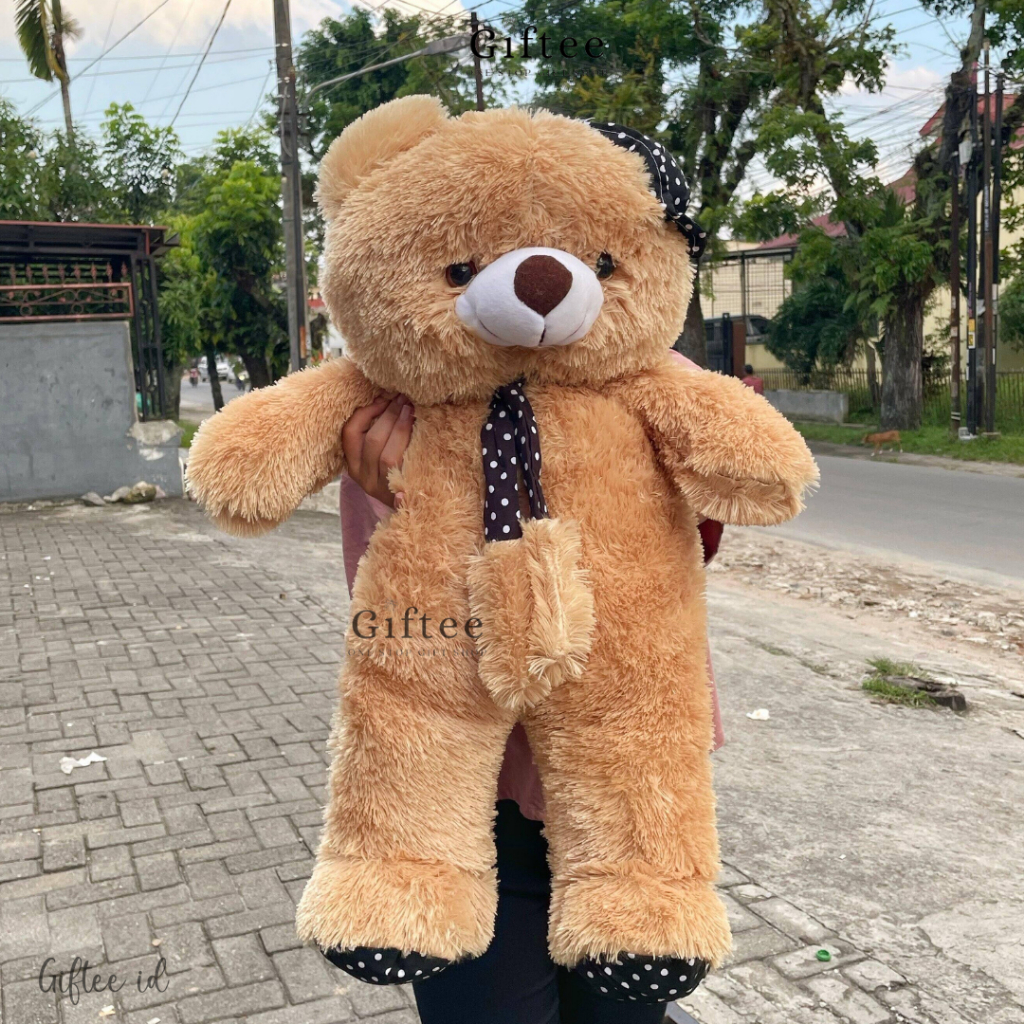 Jual BONEKA BERUANG TEDDY BEAR TOPI SYAL JUMBO 90CM 60CM KADO ULANG ...