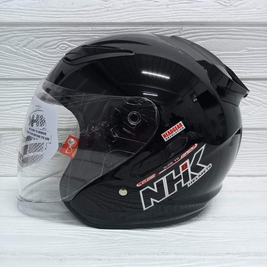 Jual HELM NHK R1 SOLID BLACK DOUBLE VISOR HALF FACE | Shopee Indonesia