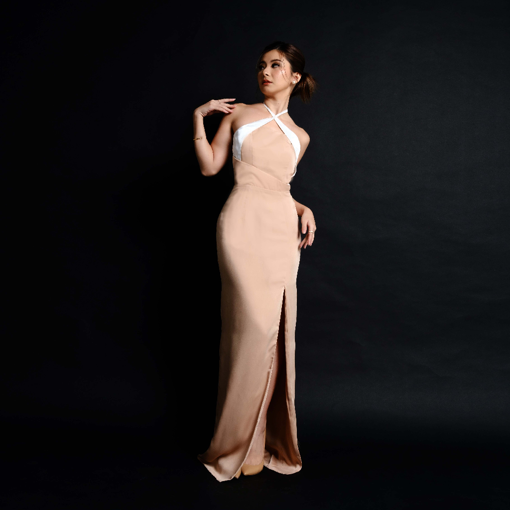 Jual COMA X ELIKA BOEN - Edith Two-Tone Dress in Nude & Black // maxi ...
