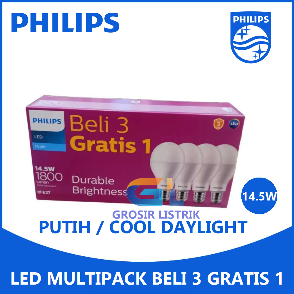 Jual Lampu Philips LED Bulb MyCare Multipack 14.5W Putih (Paket 14.5 14,5 Watt W Beli 3 Gratis 1 ...