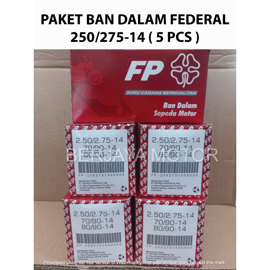 Jual PAKET ISI 5 PCS BAN DALAM FEDERAL MATIC RING 14 250/275-14 ( 5 PCS ...