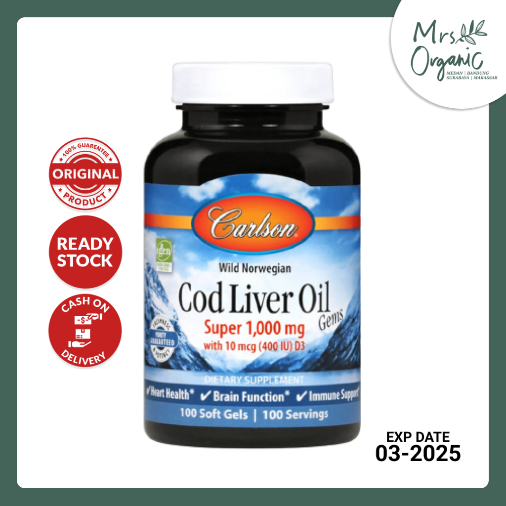 Jual CARLSON Cod Liver Oil Super 1000 mg Gems 100 gels - omega3 minyak ...
