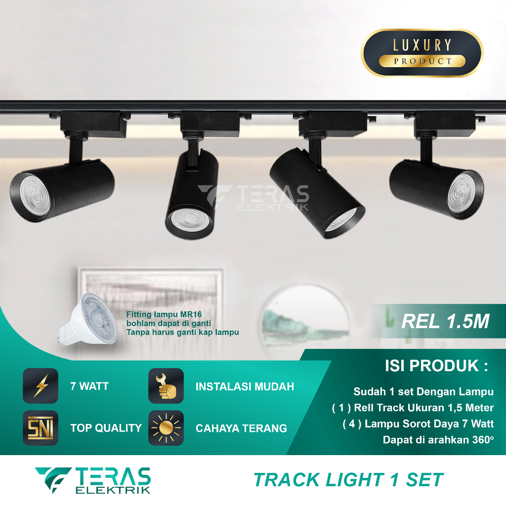 Jual Paket Lampu sorot rel 1 set isi 4 spotlight track light rell 1.5 ...