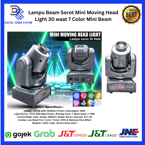 Jual Lampu Beam Sorot Mini Moving Head Light 30 waat 7 Color Mini Beam ...