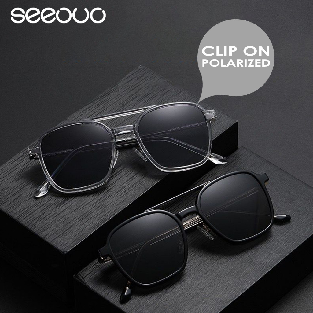 Jual Seeouo Kacamata Clip On 2in1 Free Lensa Polarized Bisa Minus Fashion Pria Wanita Bentuk ...