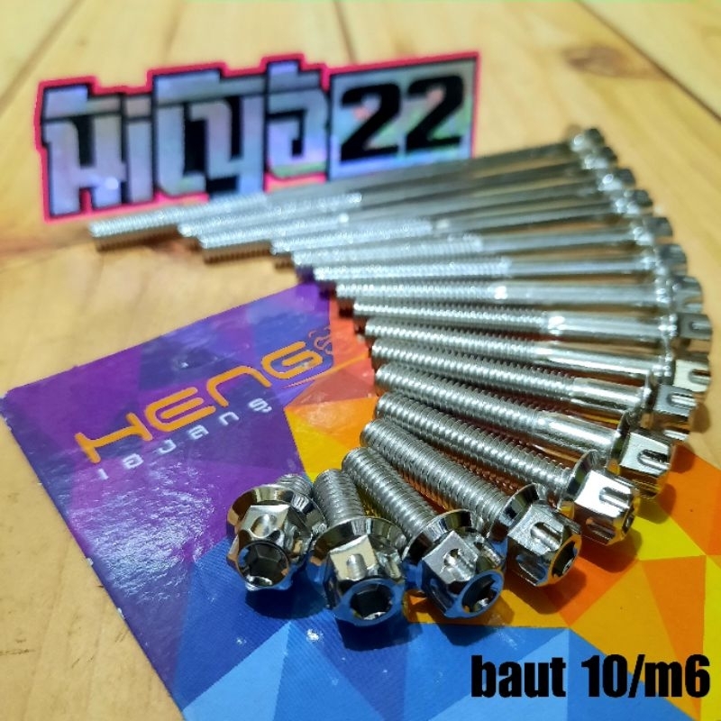 Jual baut 10 probolt m6 stainless chrome model GS1 1cm sd 11cm original Heng thailand | Shopee ...