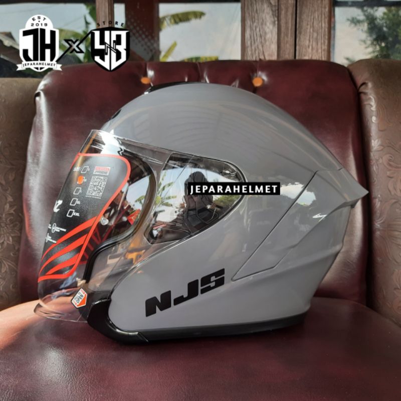 Jual Helm Njs Kairoz Half Face Solid Polos Stone Grey Glossy Original ...