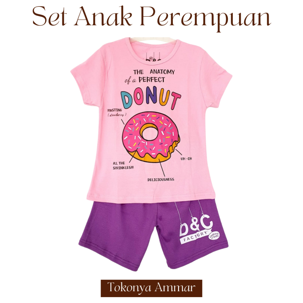 Jual Baju Setelan Kaos Anak Perempuan Aneka Motif Karakter Donut Donat ...