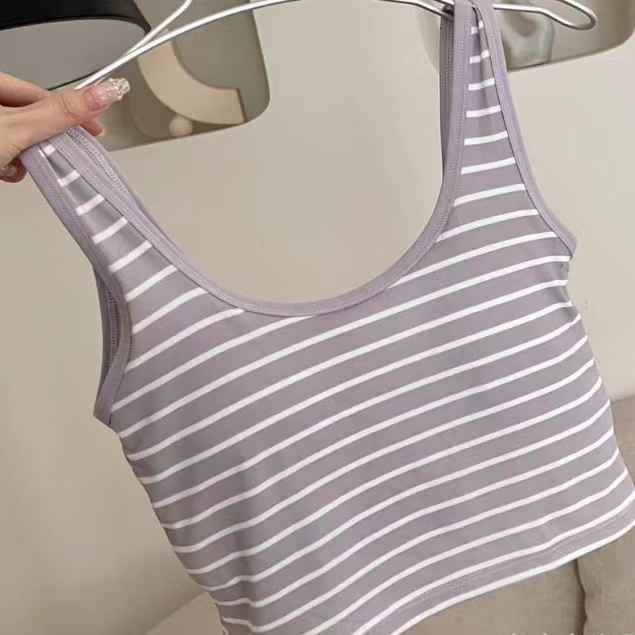 Jual Miss curiosity Tank Top Tanktop Wanita Singlet Bralette Motif Garis Crop Top Spaghetti ...