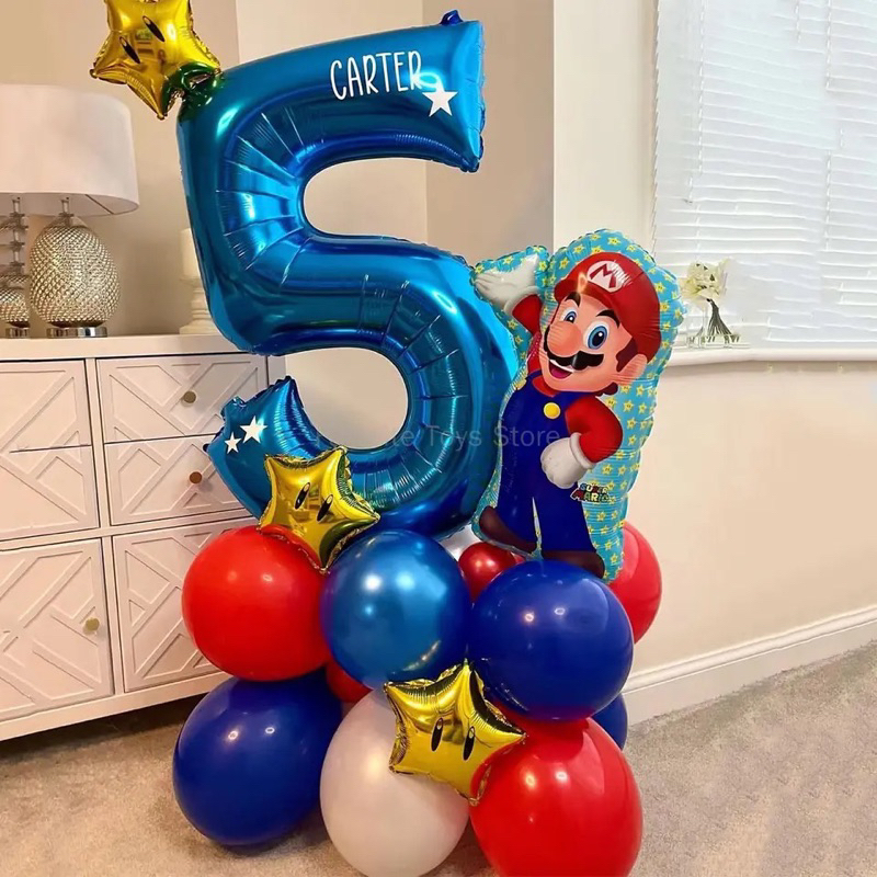 Jual PAKET STAND BALON ANGKA BIRU MARIO LUIGI | Shopee Indonesia