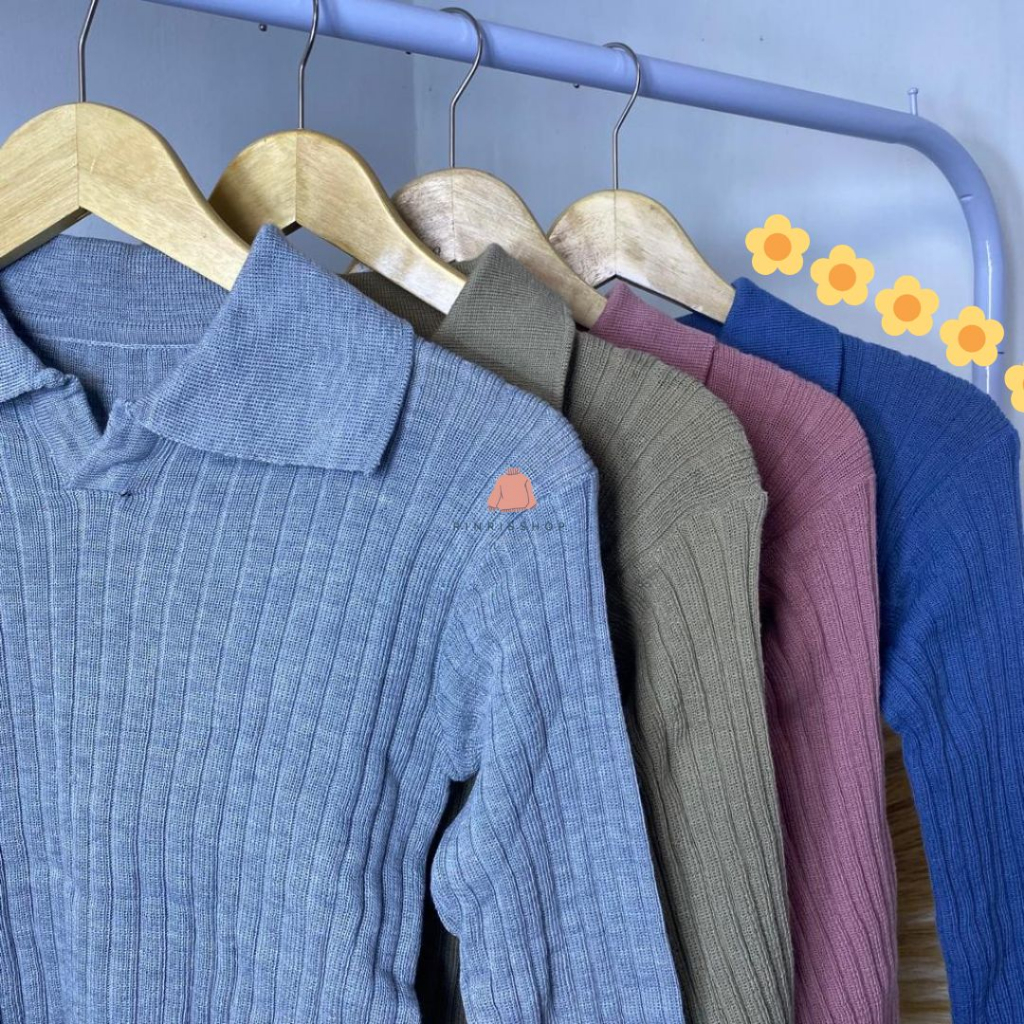 Jual Alena Long Sleeve shirt polo Atasan Wanita/Atasan Rajut/Atasan ...