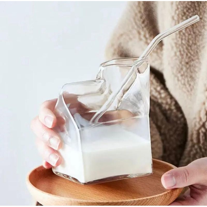 Jual Gelas Kaca Bentuk Karton Susu / Gelas Kaca Unik Aesthetic / Gelas ...