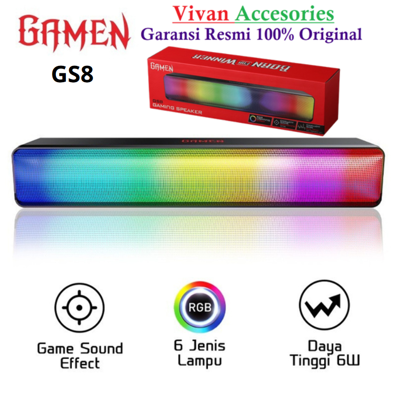 Jual GAMEN GS8 Speaker Soundbar Gaming RGB Light Bass Komputer Laptop ...
