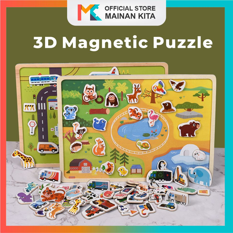 Jual MK119 Mainan Edukasi Puzzle Magnet Kayu Hewan dan Transportasi ...