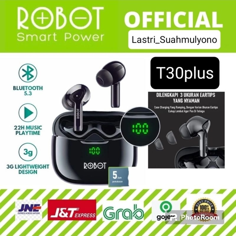 Jual HEADSET ROBOT BLUETOOTH T30 PLUS AIRBUDS BLUETOOTH 5.3 TRUE ...