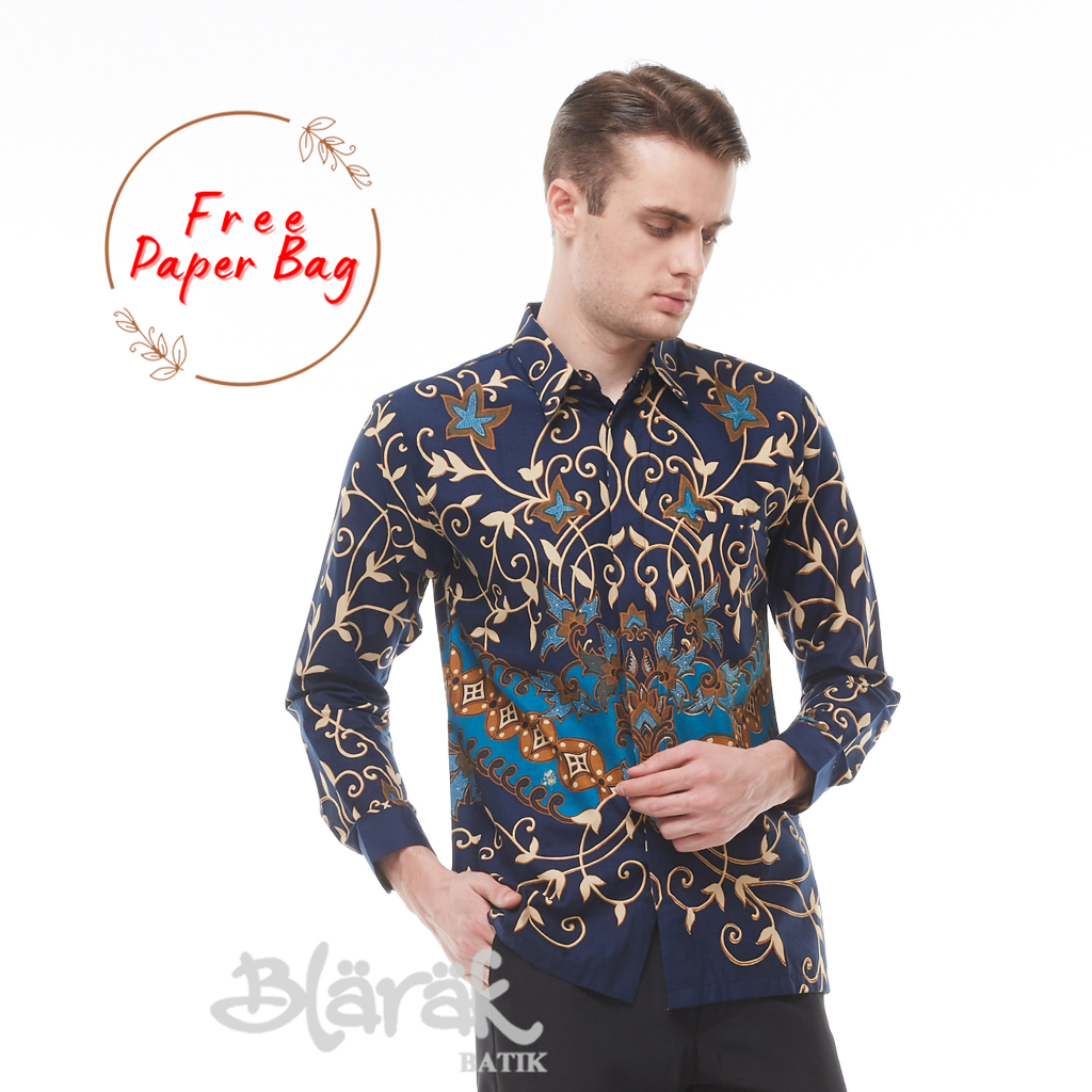 Jual BLARAK - Baju Batik Pria Flora Kersa Biru | Shopee Indonesia