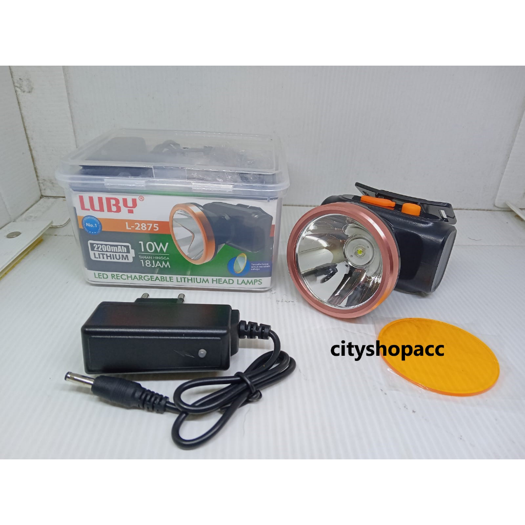 Jual Senter Kepala LED Luby 10 Watt L-2875 Headlamp Putih Charger Free ...