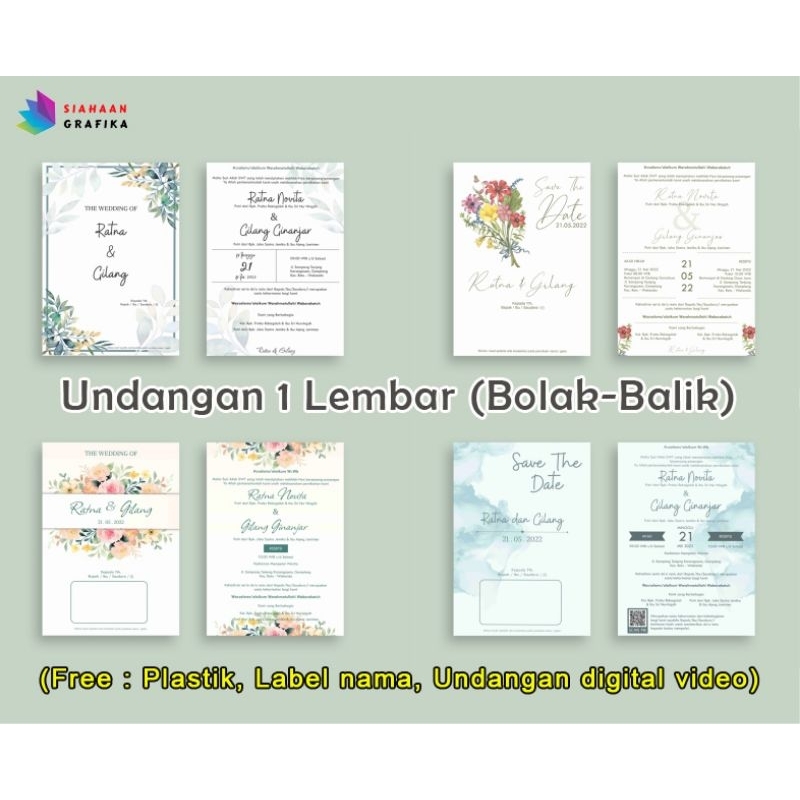 Jual Undangan Pernikahan 1 Sisi (Bolak - Balik) Simple Elegan Murah ...