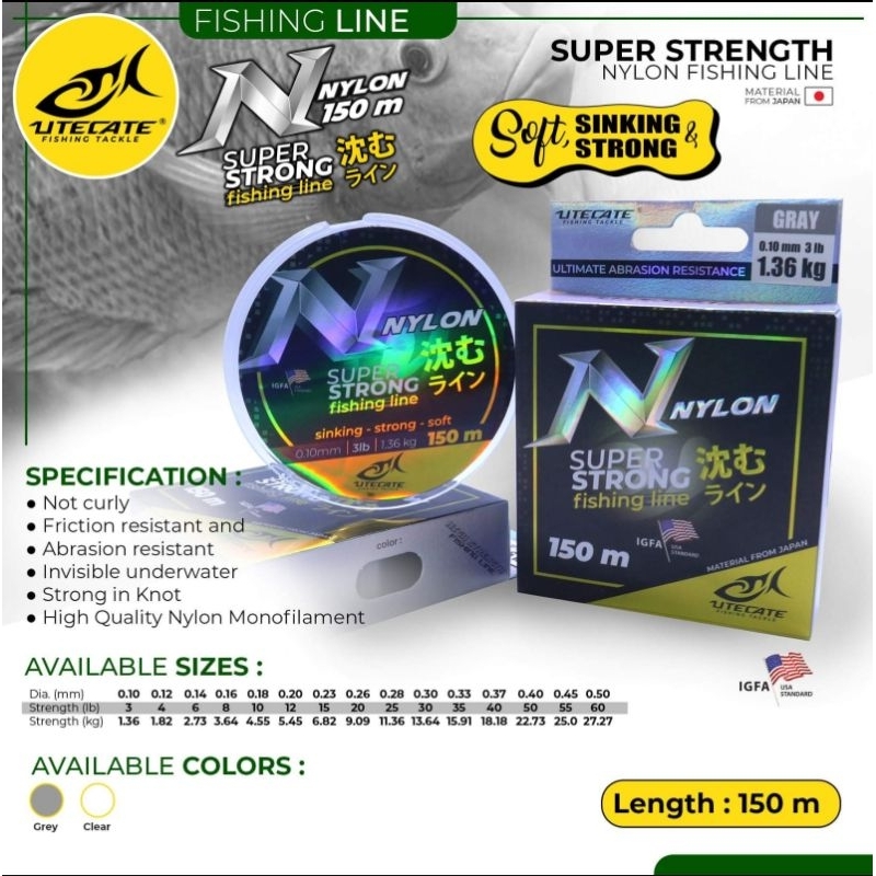 Jual Senar Utecate Nylon super strong 150 m/monofilament Line fishingg ...
