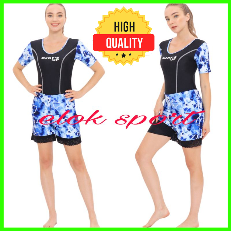 Jual Baju Renang Wanita Dewasa dan Remaja Lengan Pendek Ada Lapis CUP BH Celana Pendek Double ...