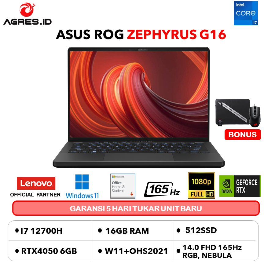 Jual ASUS ROG ZEPHYRUS G16 GU603ZU I7 12700H RTX4050 6GB/ 32GB 512GB ...