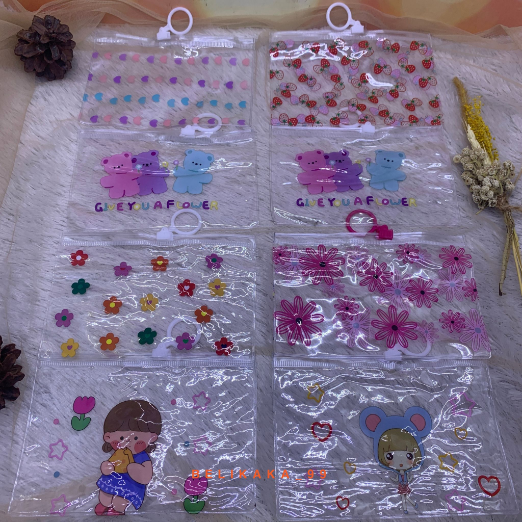 Jual POUCH MIKA TRANSPARAN MOTIF KARAKTER CEWE LOVE BUNGA BERUANG ...