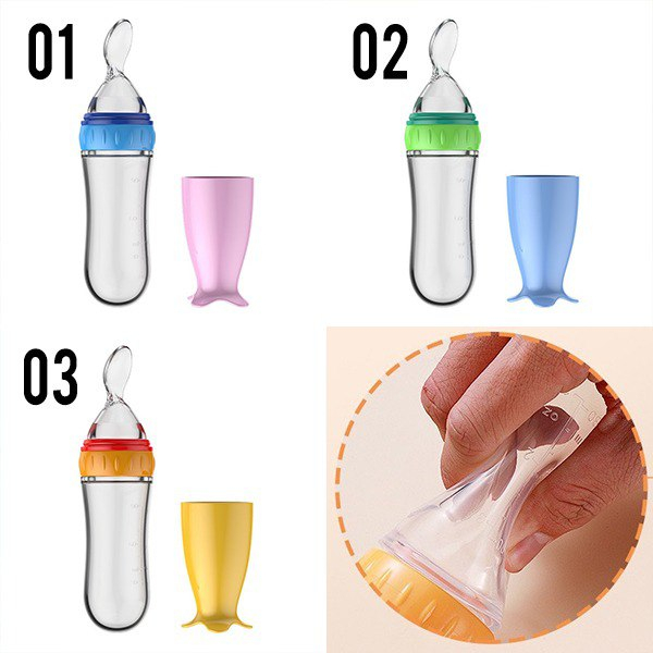 Jual LKM357 Botol Dot Silicone Sendok Makan Bayi Silicone Squeeze Feeder Botol Dilengkapi ...