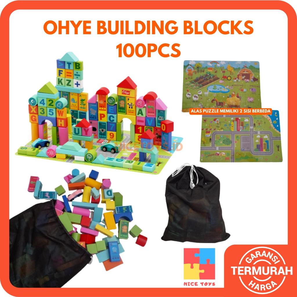 Jual Ohye Building Blocks 100 Pcs Mainan Kayu isi 100 Balok Mainan ...