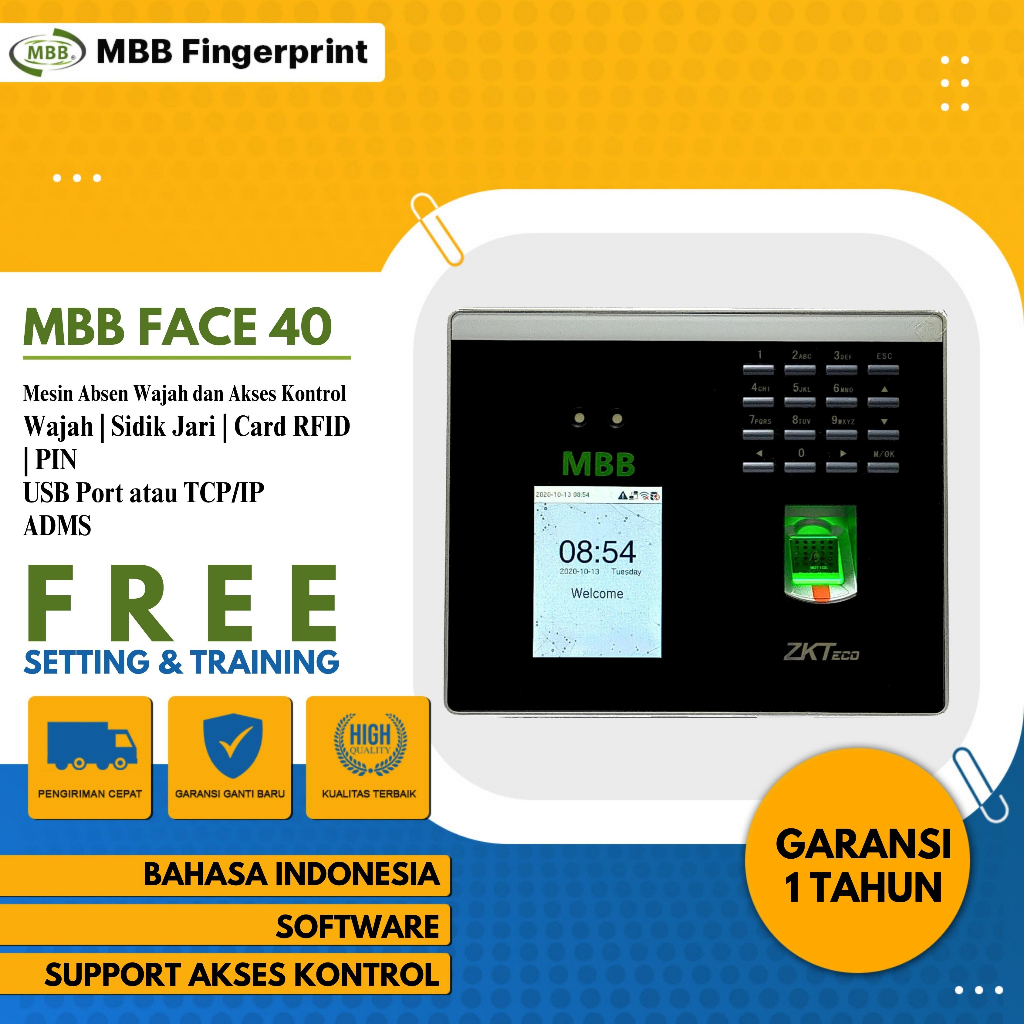Jual Fingerprint Mesin Absensi MBB FACE 40 Absen Sidik Jari Face Wajah Support Akses Kontrol ...