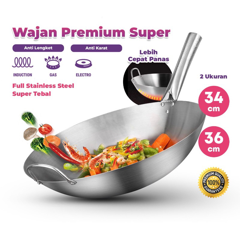 Jual Wajan Goreng Dengan Gagang Stainless Steel Premium - Wok Pan Nasi Goreng | Shopee Indonesia