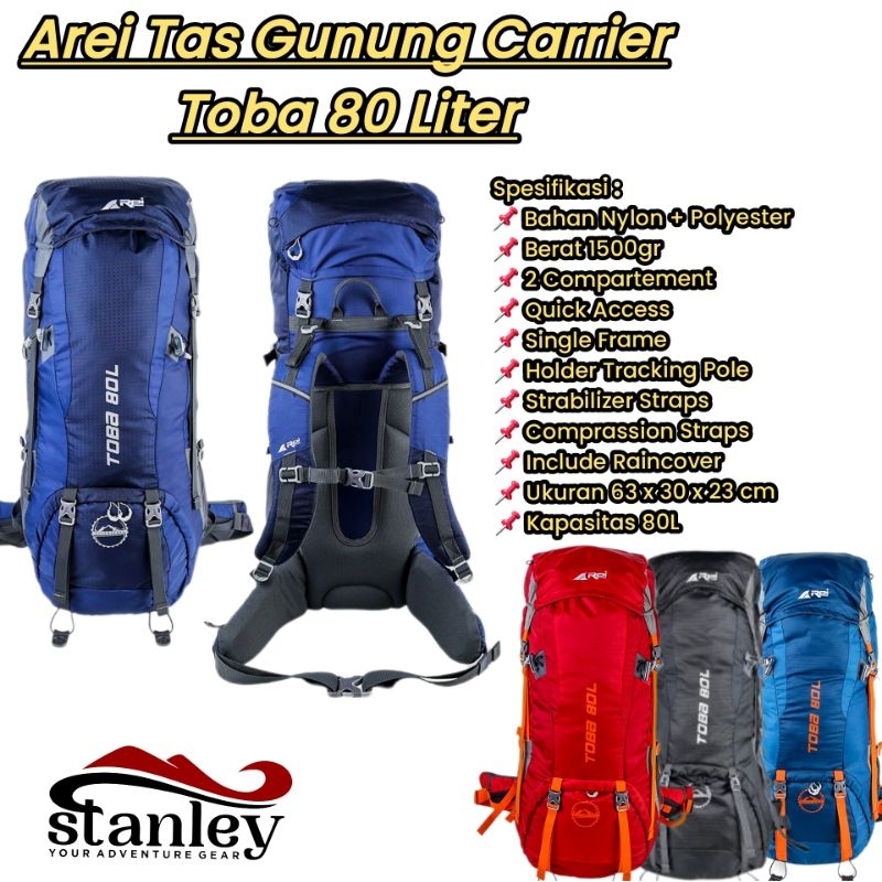 Jual Tas Gunung atau Carrier Arei Rei Toba 80L Original Include Rain Cover, Arei Toba 60L , Arei ...
