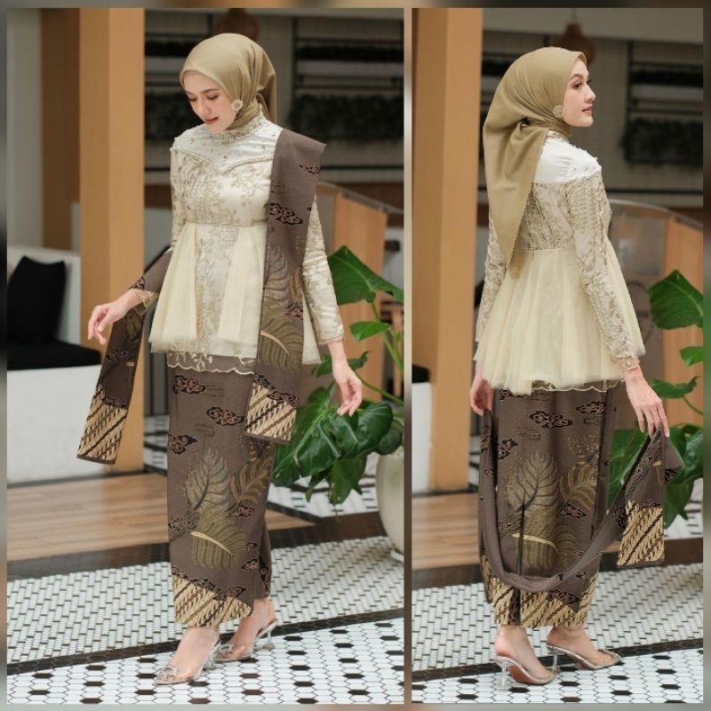 Jual New Arrival - Setelan Kebaya Brukat Warna Cream - Kebaya Tille ...