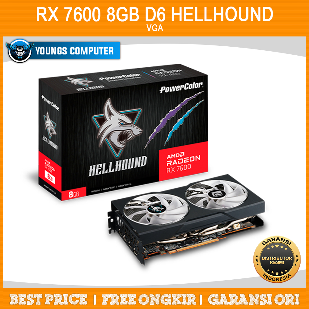 Jual VGA POWERCOLOR RADEON RX 7600 8GB D6 Hellhound | RX7600 8GB GDDR6 ...