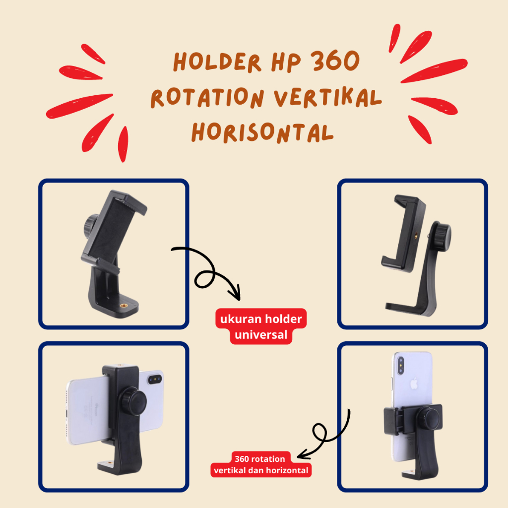 Jual HRT-002 Holder HP 360 Rotation Vertikal Horisontal For Mini Tripod ...