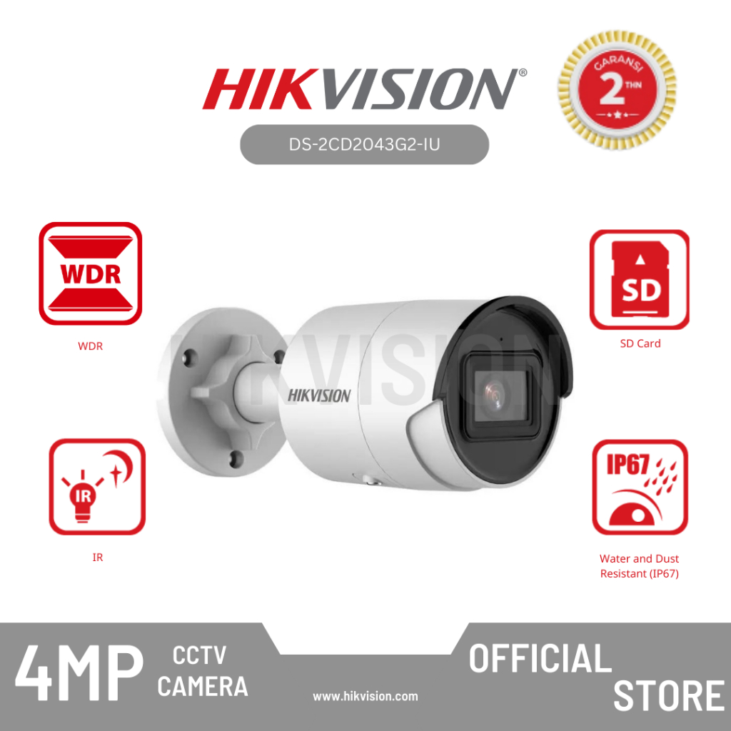 Jual HIKVISION - DS-2CD2043G2-IU Camera IP CCTV White 4 MP Acusense WDR Fixed Bullet Network ...