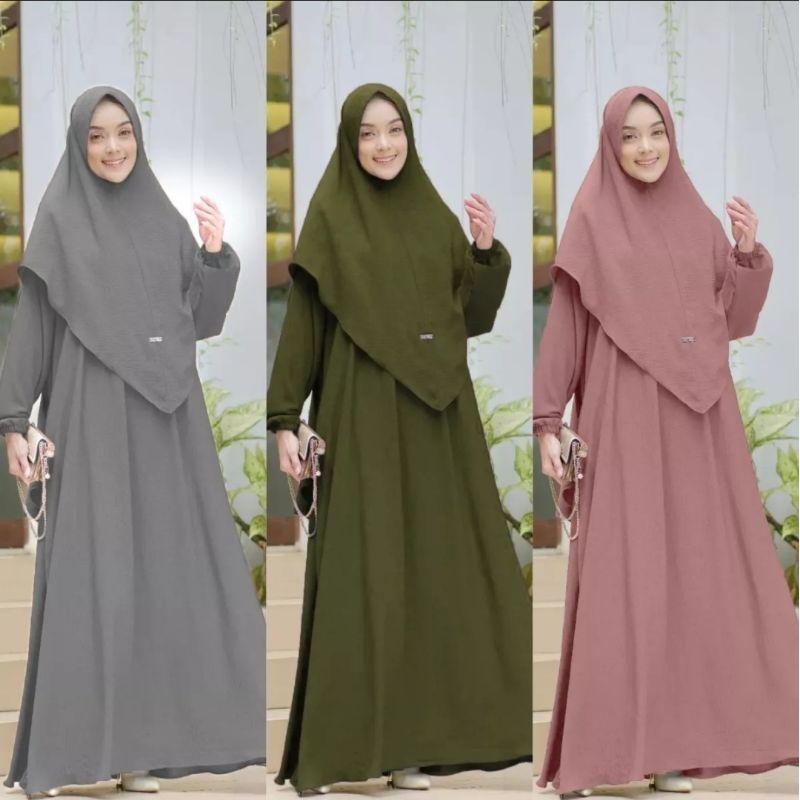 Jual gamis syar'i set Khimar busuy prendly Amara syar'l bahan crinkle-airplow-premium. | Shopee ...