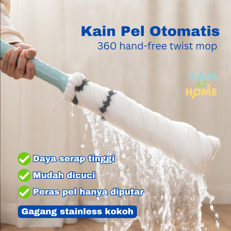 Jual Kain Pel Putar Microfiber Twist Mop Otomatis Peras Pembersih ...
