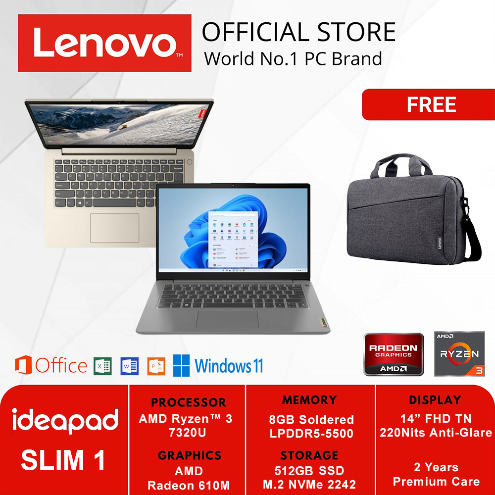 Jual LENOVO IDEAPAD SLIM 1 14AMN7 RYZEN 3 7320U 8GB 256GB WIN11+OHS | Shopee Indonesia