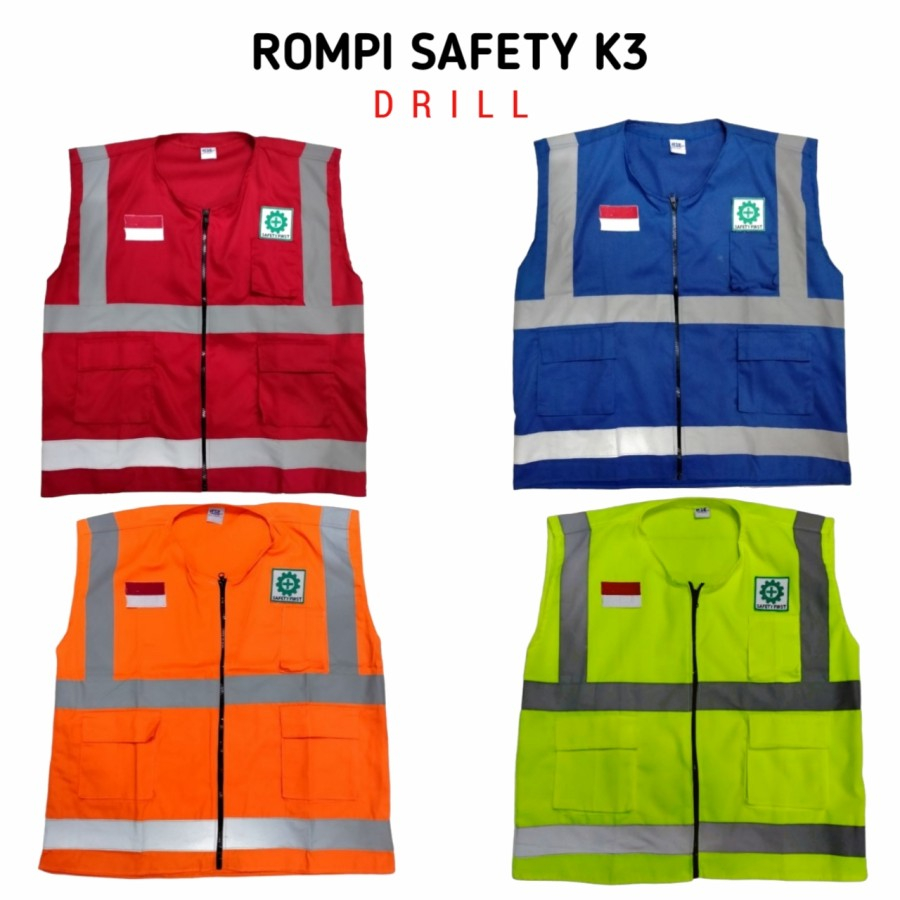 Jual rompi safety drill / rompi proyek kain drill / rompi proyek ...