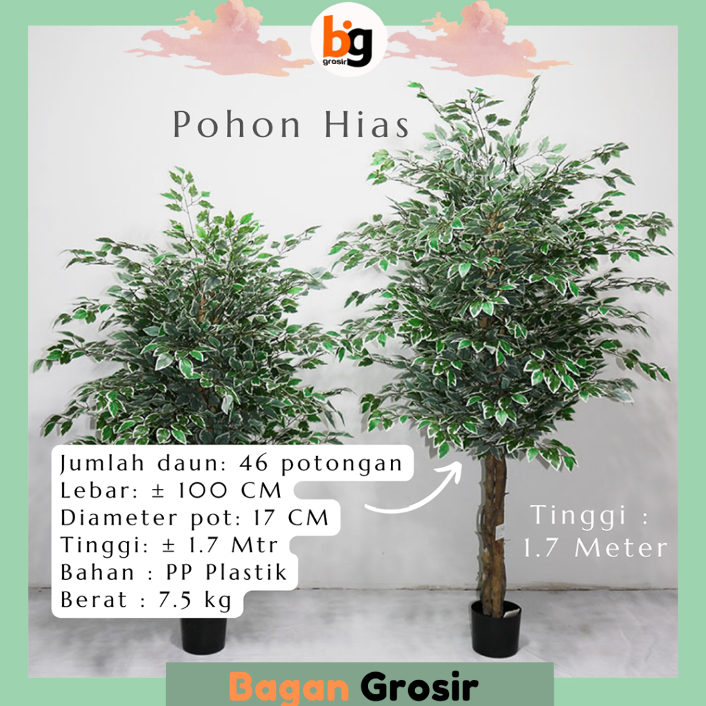 Jual Tinggi 1.7 Meter Pohon Palsu Hias Imitasi Dekorasi Sudut Ruangan ...