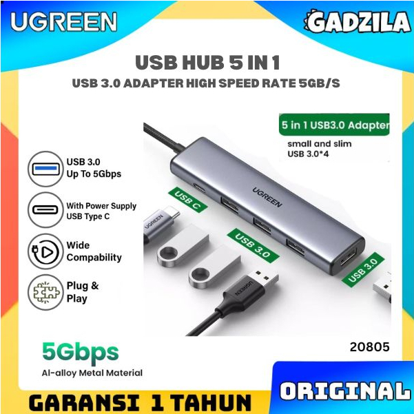 Jual UGREEN USB Hub Kepala Adapter Adaptor 5in1 USB 3.0 Type C Laptop Macbook iPad Pro CM473 ...