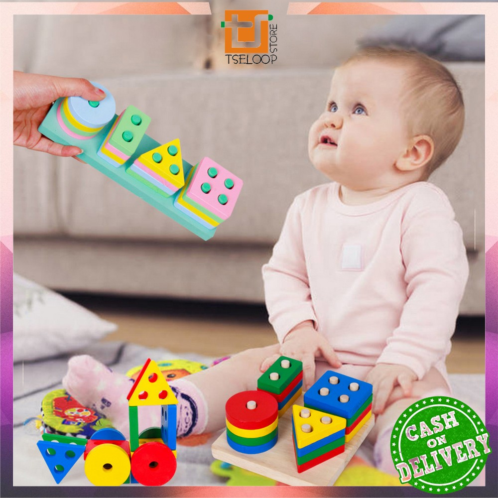 Jual OFM-M332 Puzzle Geometri Mainan Edukasi Anak Papan Susun Sortir ...