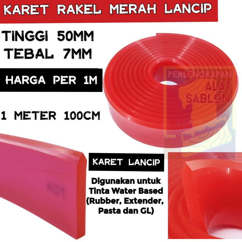 Jual KARET RAKEL SABLON MERAH LANCIP VT 7MMX50MM 1 METER | Shopee Indonesia