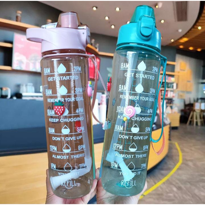 Jual Botol Minum Motivasi Bening 1000ml free stiker 2D | Shopee Indonesia