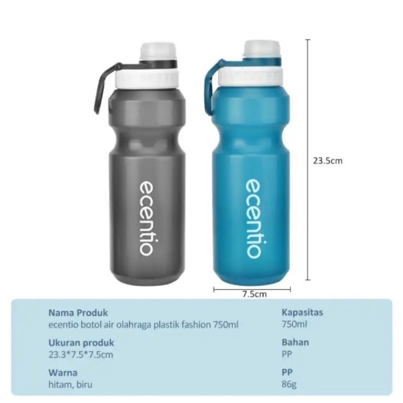 Jual Ecentio Botol Minum 750ml, Botol Air Sport, Botol Portable ...