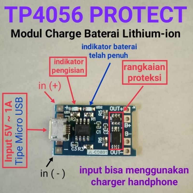 Jual Tp4056 Protect dengan fungsi proteksi (pilihan paket; 1pcs;3pc ...