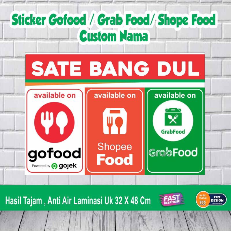 Jual Stiker Gofood/Grabfood/Shope food Custom nama | Shopee Indonesia