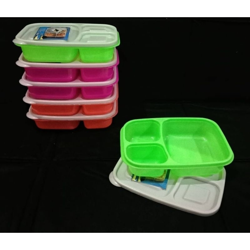 Jual Kotak makan 3 sekat plastik/ Lunch Box/ Catering/ misting bekal nasi | Shopee Indonesia